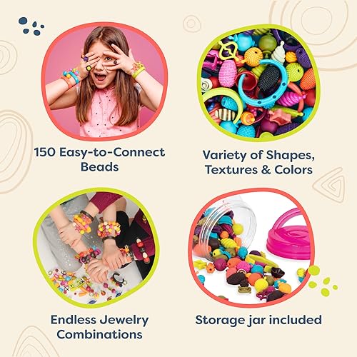 B. toys – Pop Arty! 150 Pcs- Jewlery Making Kit- Creative Pop Snap Bead Set for Kids –DIY Craft Jewelry Making Kit –Necklaces, Rings, Bracelets – 4 Years +