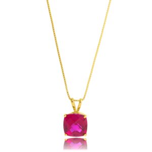 max + stone 14k yellow gold 8mm cushion cut july birthstone created ruby solitaire pendant necklace for women with 18 inch box chain