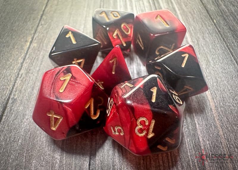 Gemini Polyhedral 7 Die Set, Black/Red/Gold by Chessex