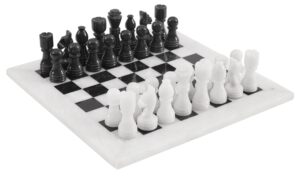 radicaln marble chess set 12 inches white and black handmade chess sets for games for adults - 1 chess board & 32 chess pieces 2 player games - travel chess board game