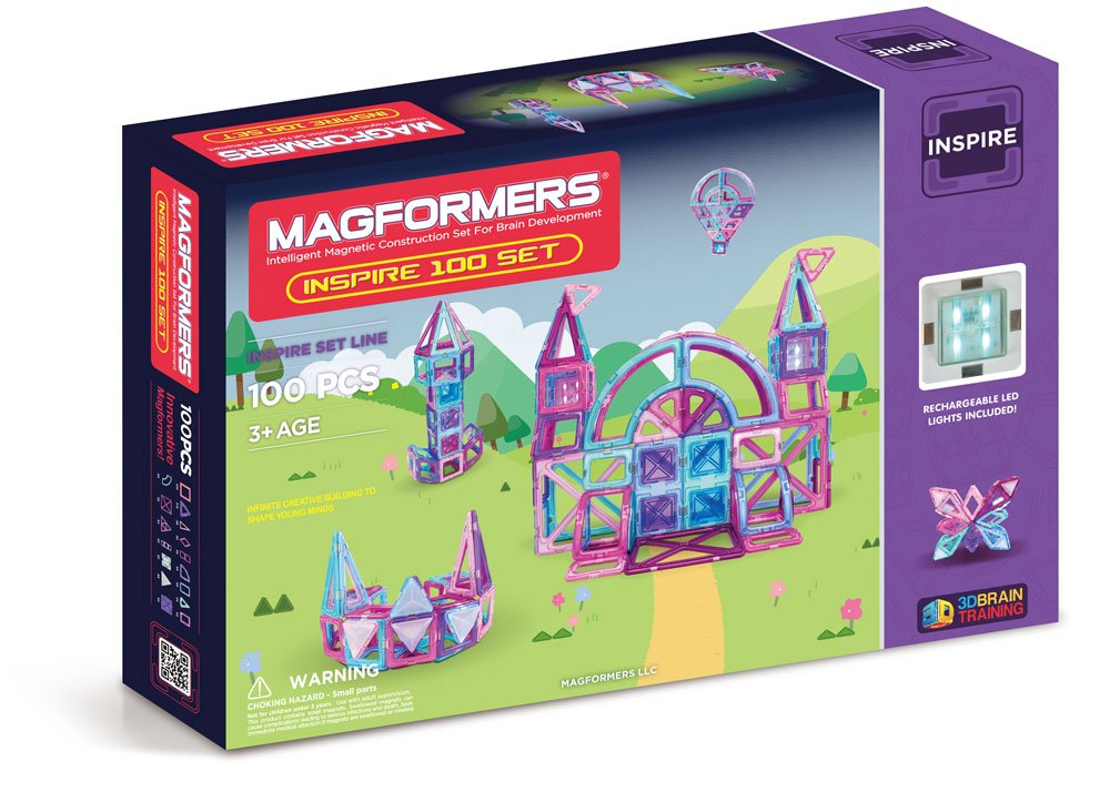 Magformers Inspire Set (100-pieces) Magnetic Building Blocks, Educational Magnetic Tiles Kit , Magnetic Construction STEM Toy Set