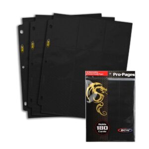 bcw double-sided 9-pocket pages holder - 10 black pages | trading card binder sheets | secure side loading | ideal card storage and display solution