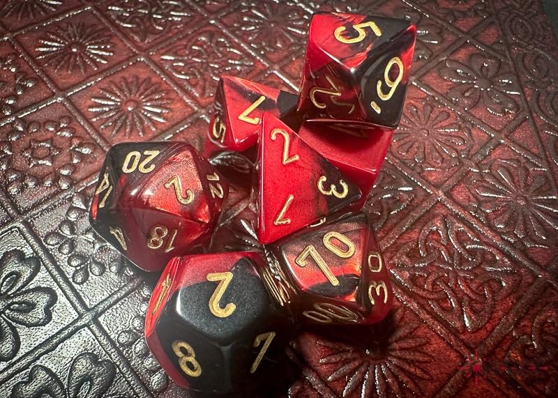 Gemini Polyhedral 7 Die Set, Black/Red/Gold by Chessex