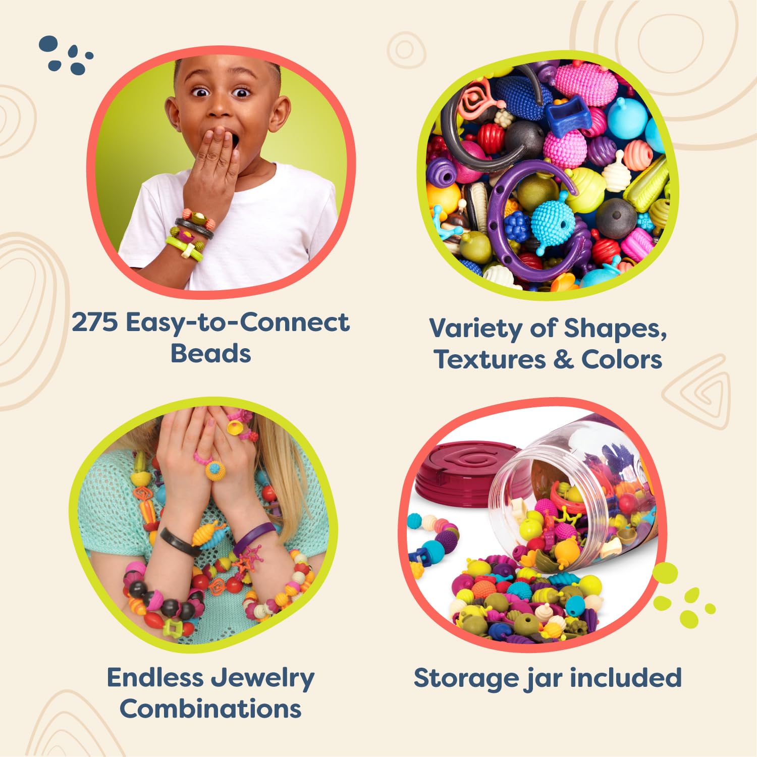 B. toys – Pop Arty! 275 Pcs- Jewlery Making Kit- Creative Pop Snap Bead Set for Kids –DIY Craft Jewelry Making Kit –Necklaces, Rings, Bracelets – 4 Years +