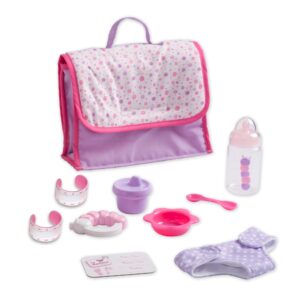 10 Piece Deluxe Diaper Bag Gift Set | Feat. 13" Realistic Smiling Baby Newborn Doll | La Newborn - JC Toys | All Vinyl | Washable | Ages 2+, Pink