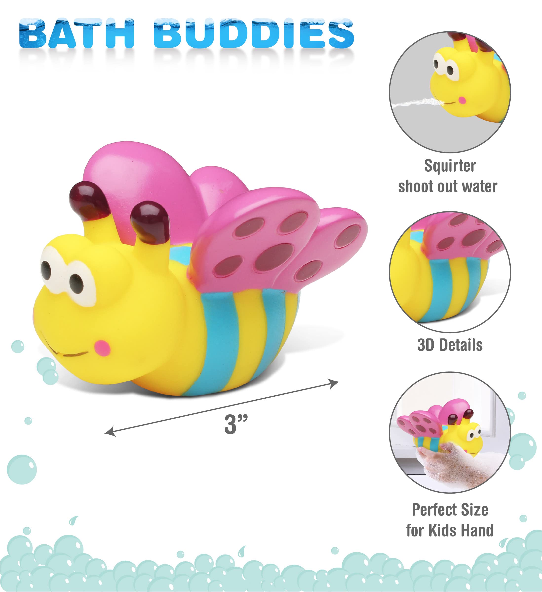 DolliBu Butterfly Bath Buddy Squirter – Floating Colorful Butterfly Rubber Bath Toy Fun Water Squirting Bathtime Play For Toddlers Cute & Soft Insect Toy For The Bathtub, Beach & Pool for Girls & Boys