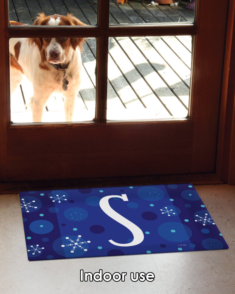 Toland Home Garden 800164 Winter Snowflakes Monogram S Winter Door Mat 18x30 Inch Personalized Outdoor Doormat for Entryway Indoor Entrance