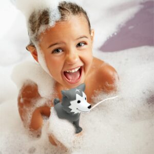 DolliBu Wolf Bath Buddy Squirter – Floating Wolf Rubber Bath Toy, Fun Water Squirting Bathtime Play For Toddlers, Cute and Soft Wild Life Animal Toy For The Bathtub, Beach, and Pool for Girls and Boys