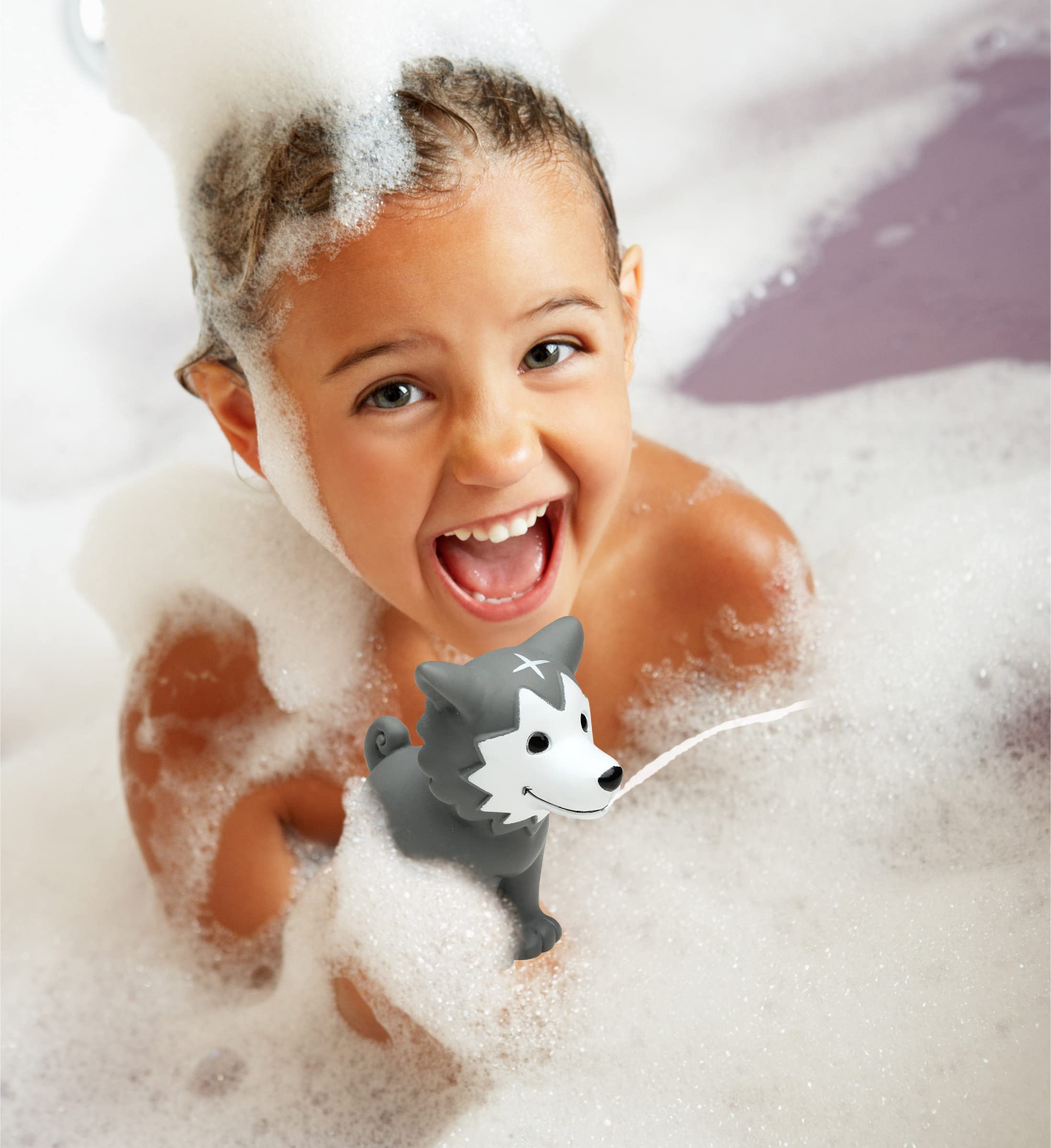 DolliBu Wolf Bath Buddy Squirter – Floating Wolf Rubber Bath Toy, Fun Water Squirting Bathtime Play For Toddlers, Cute and Soft Wild Life Animal Toy For The Bathtub, Beach, and Pool for Girls and Boys