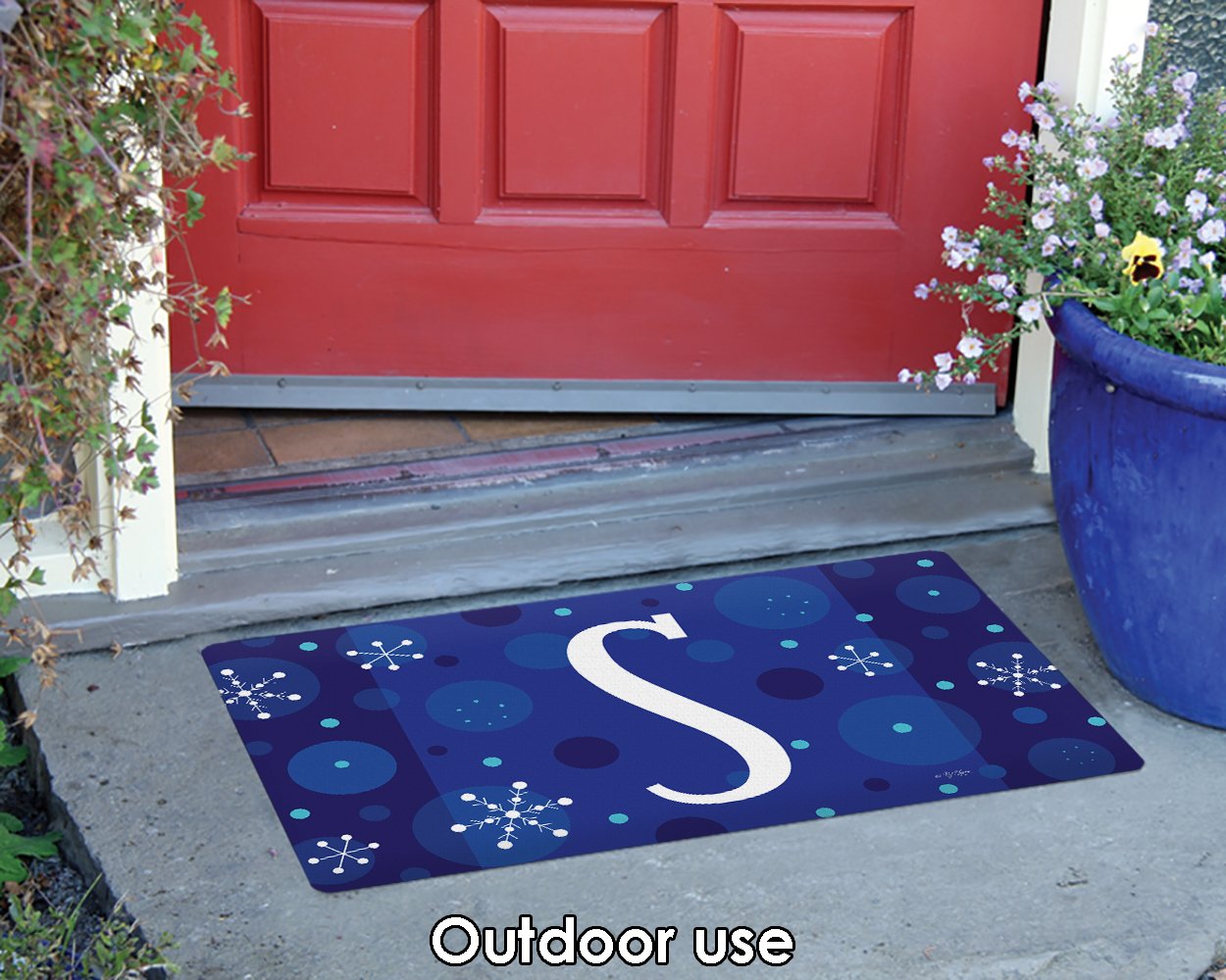 Toland Home Garden 800164 Winter Snowflakes Monogram S Winter Door Mat 18x30 Inch Personalized Outdoor Doormat for Entryway Indoor Entrance