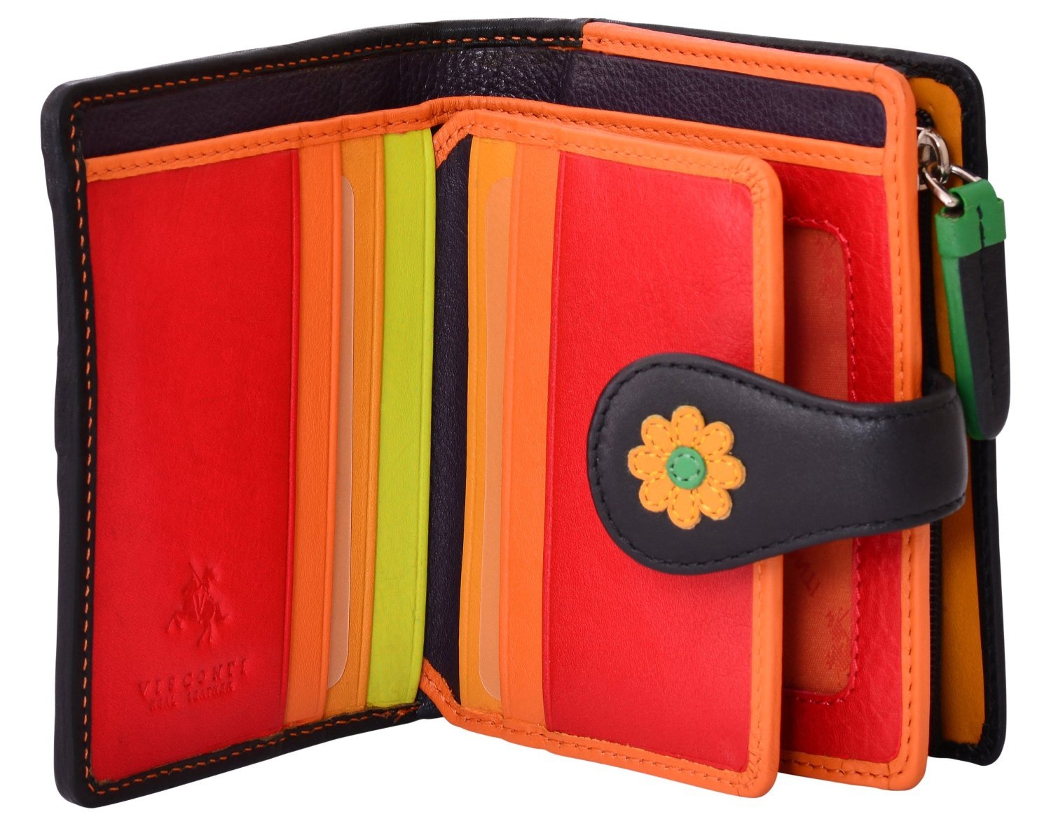 Visconti Sunshine DS-80 Womens Floral Multi Colored Bifold Wallet - Black Multi