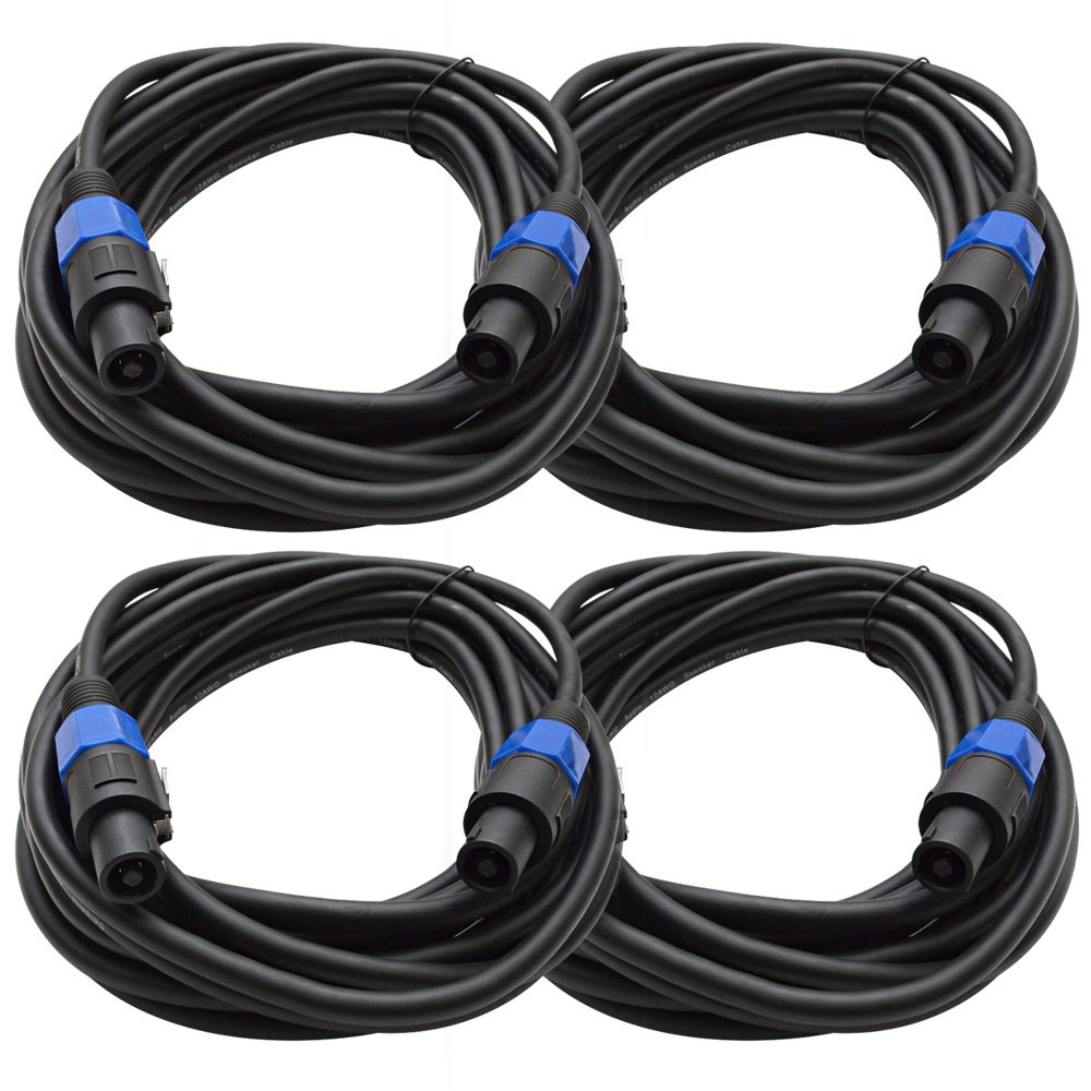 Seismic Audio - TW12S25 (Pack of 4) - 25 Foot Speakon to Speakon PA/DJ Speaker Cable - 2 Conductor - 12 Guage