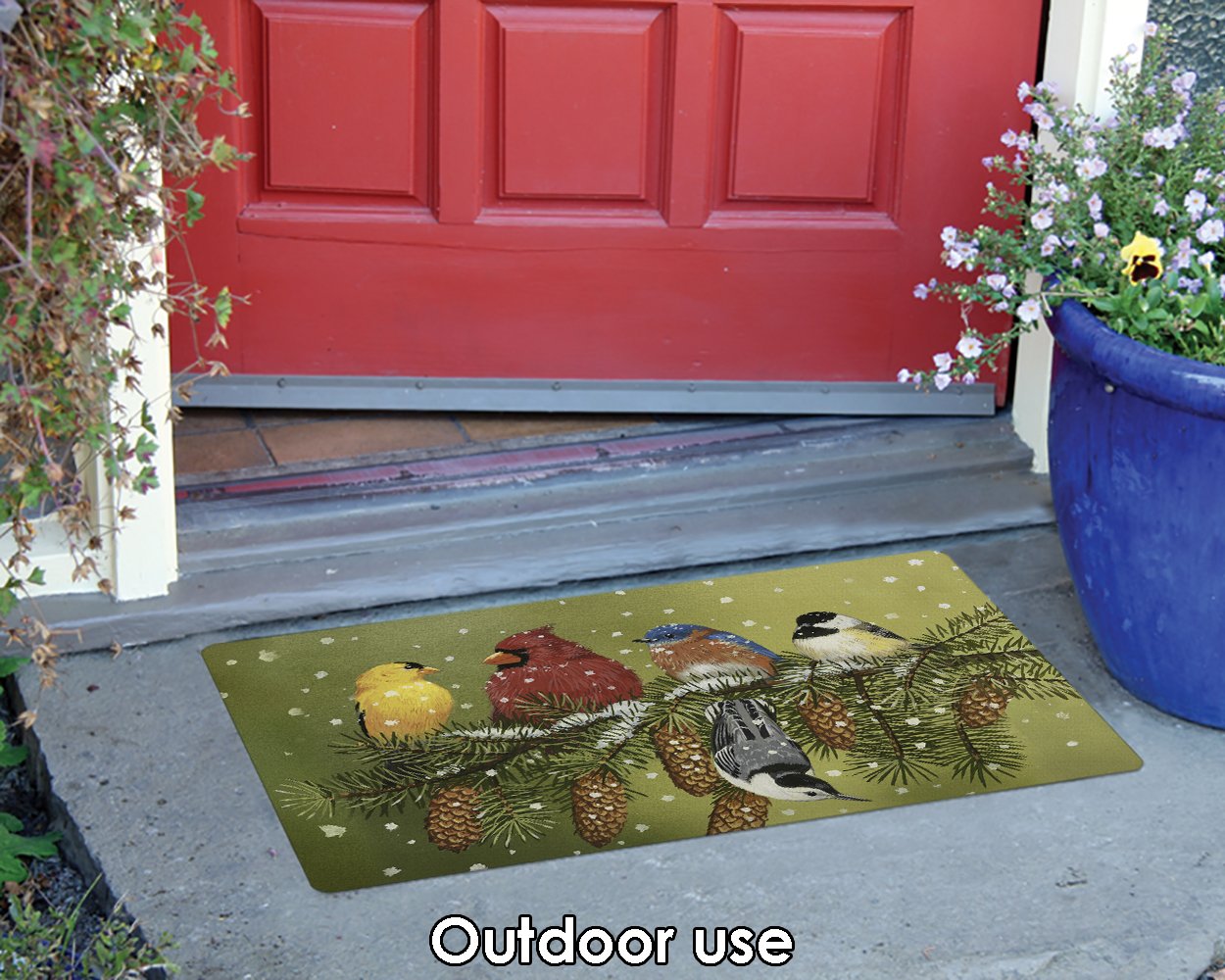 Toland Home Garden 800093 Snowy Friends Winter Door Mat 18x30 Inch Bird Outdoor Doormat for Entryway Indoor Entrance