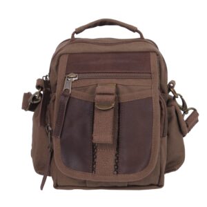 rothco canvas & leather travel shoulder bag, unisex crossbody shoulder bag, brown, 8.25" x 6" x 7"