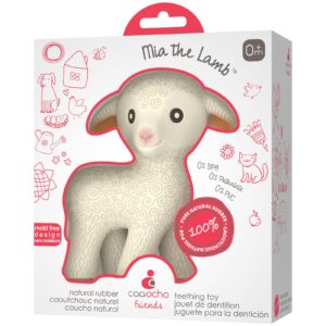 caaocho pure natural rubber teething baby toy - mia the lamb teether for babies, bpa free baby toy, all natural teething toys for babies 0-6, safe and fun molar teether toy