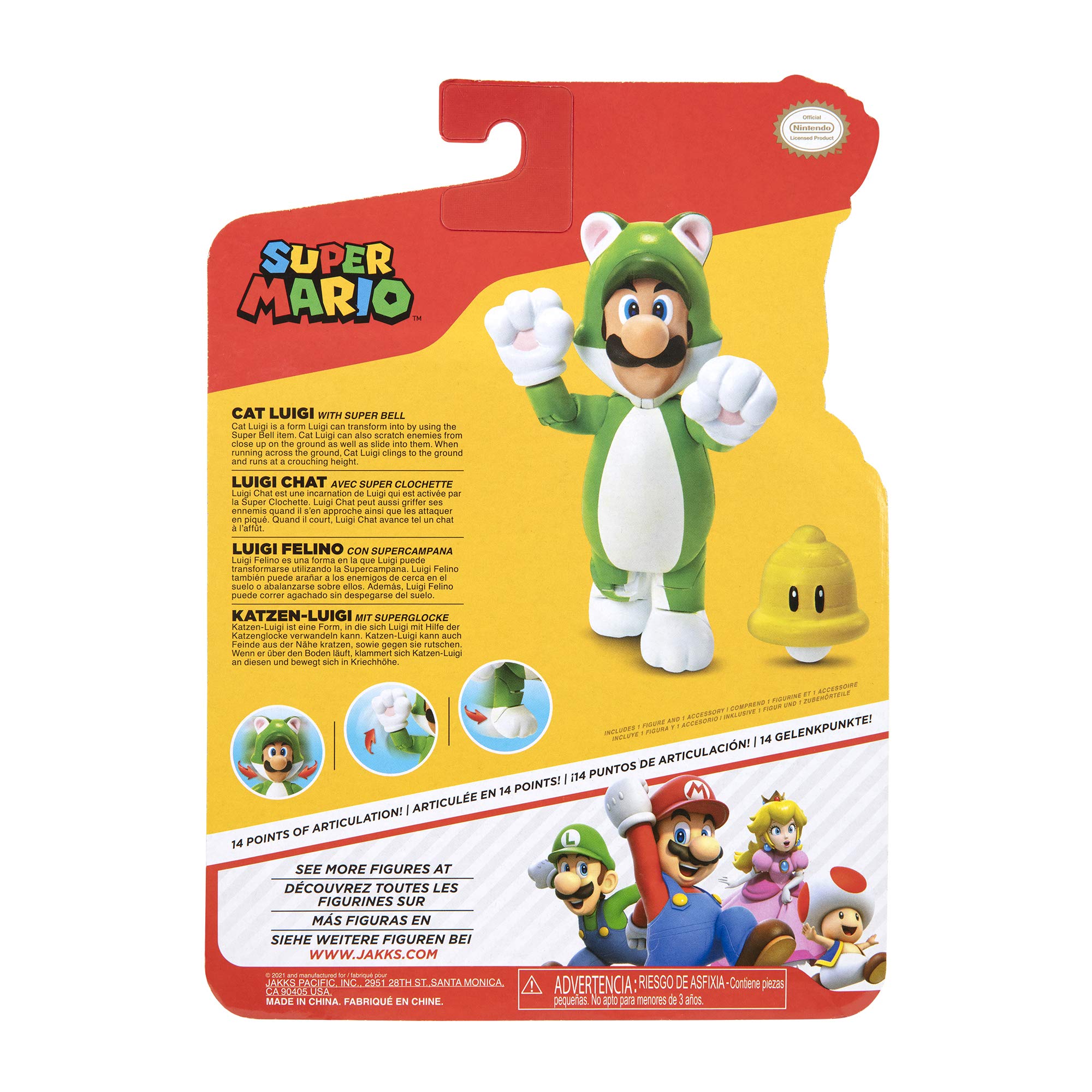 World of Nintendo 91448 4" Cat Luigi Action Figure