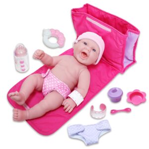 10 piece deluxe diaper bag gift set | feat. 13" realistic smiling baby newborn doll | la newborn - jc toys | all vinyl | washable | ages 2+, pink