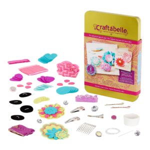 craftabelle – flower hair accessories kit – 150pc set with felt shapes & buttons – blossoming beauties creation kit – arts & crafts kits for kids aged 8 years +