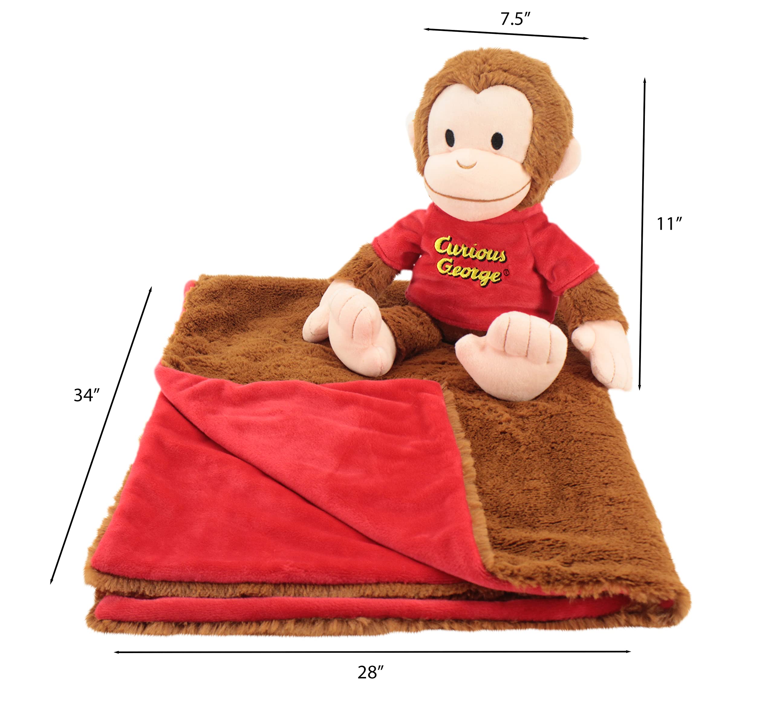 Animal Adventure | Cuddle Bundles | Curious George | Super-Soft Machine Washable Blankie & Plush Toy Brown, 11 inches