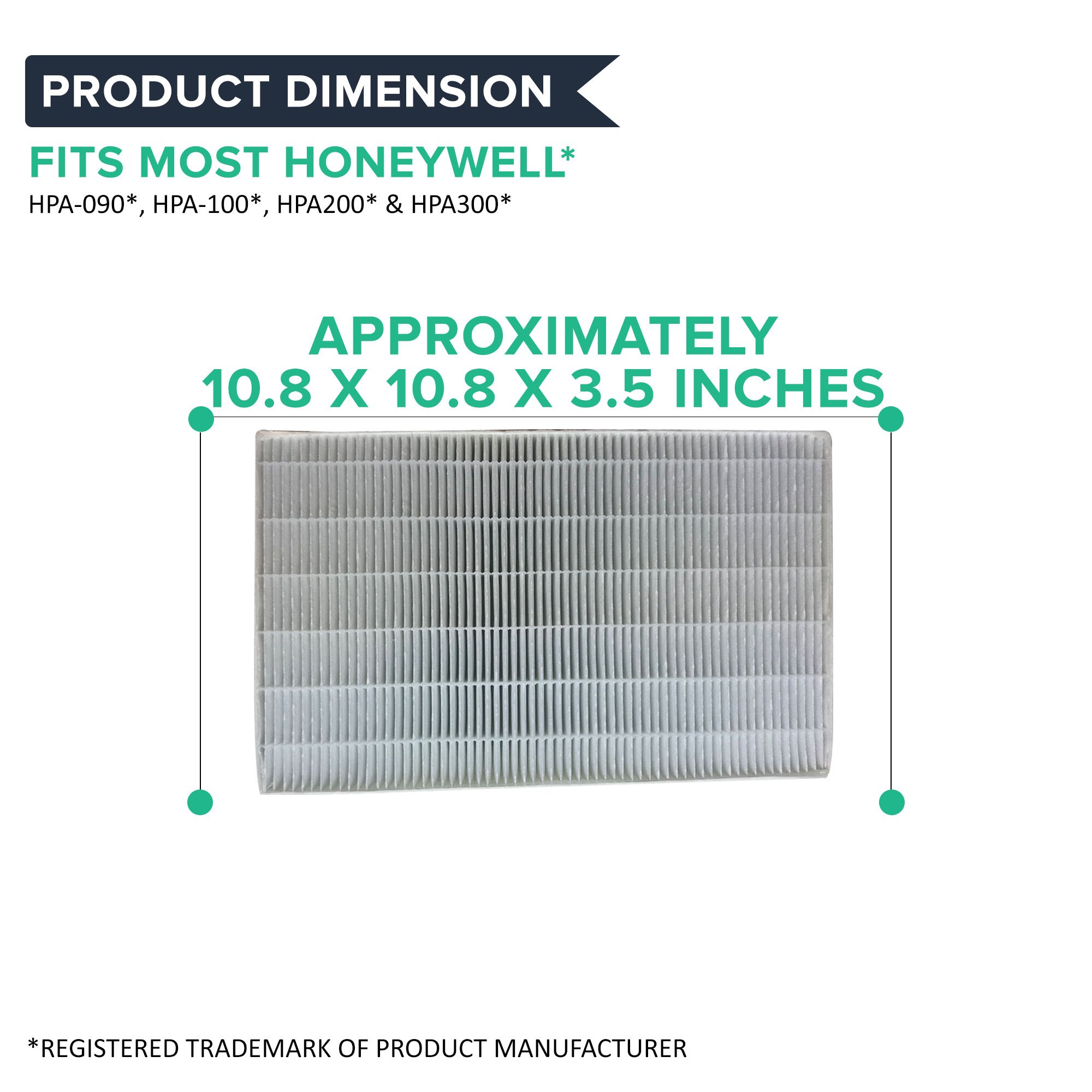 Think Crucial Replacements Air Purifier Filter Compatible with Honeywell Part # HRF-R2 & Model HPA090, HPA100, HPA200, HPA250, HPA300 (4 Pack)