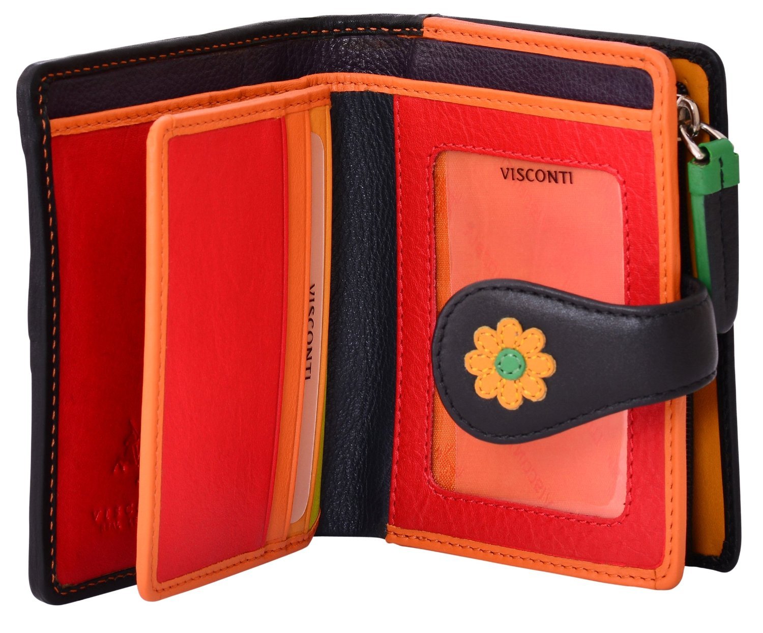 Visconti Sunshine DS-80 Womens Floral Multi Colored Bifold Wallet - Black Multi