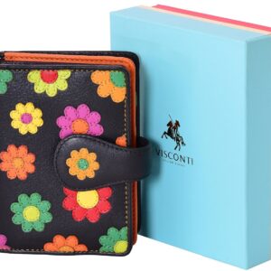 Visconti Sunshine DS-80 Womens Floral Multi Colored Bifold Wallet - Black Multi