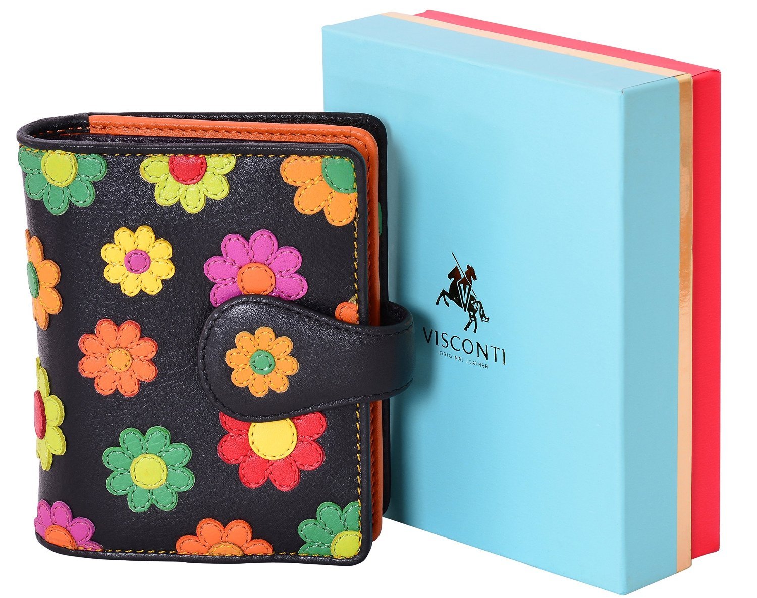 Visconti Sunshine DS-80 Womens Floral Multi Colored Bifold Wallet - Black Multi