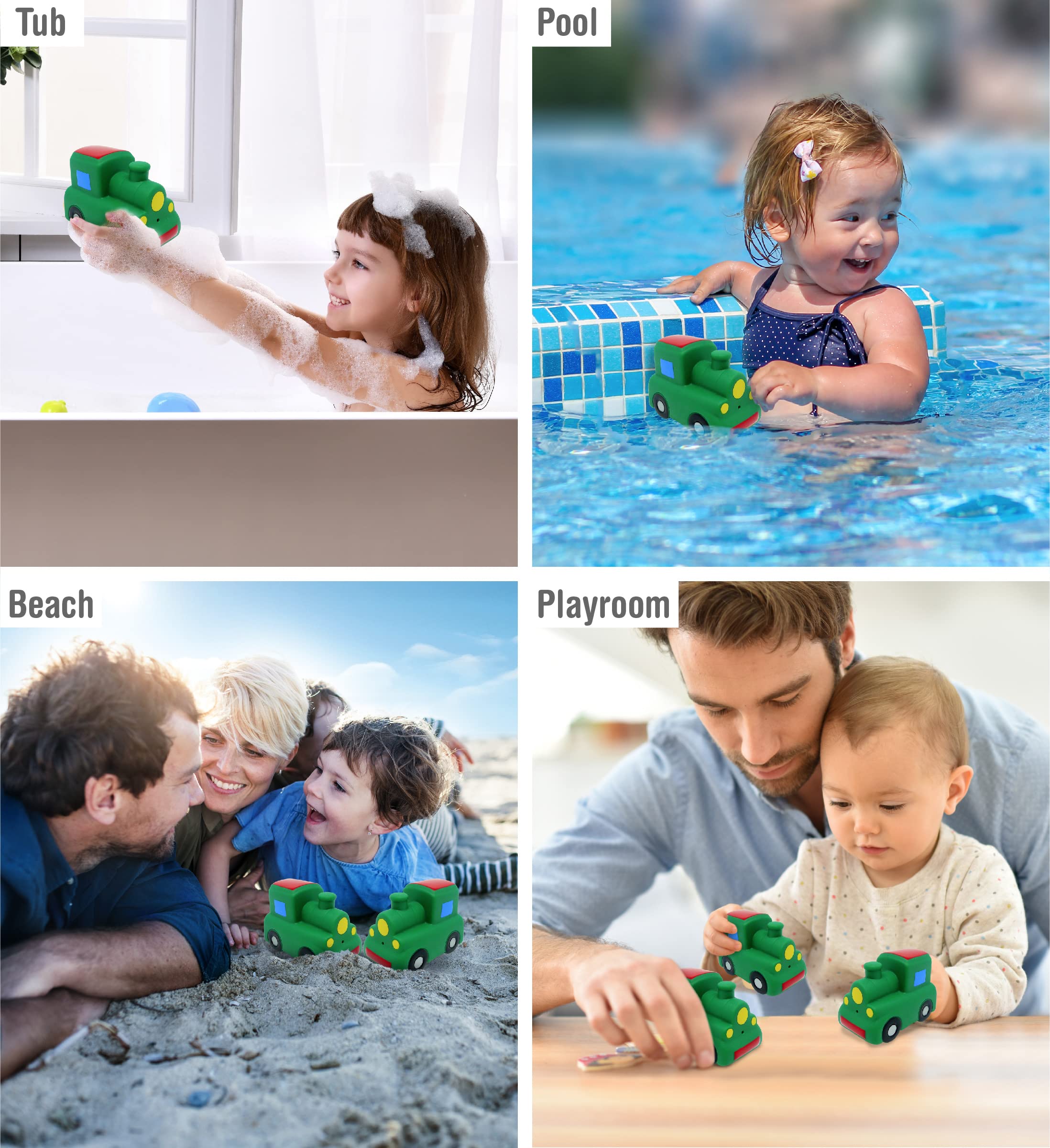 DolliBu Train Bath Buddy Squirter - Floating Green Train Rubber Bath Toy, Fun Water Squirting Bathtime Play for Toddlers, Cute & Soft Transportation Toy for The Bathtub, Beach & Pool for Boys & Girls