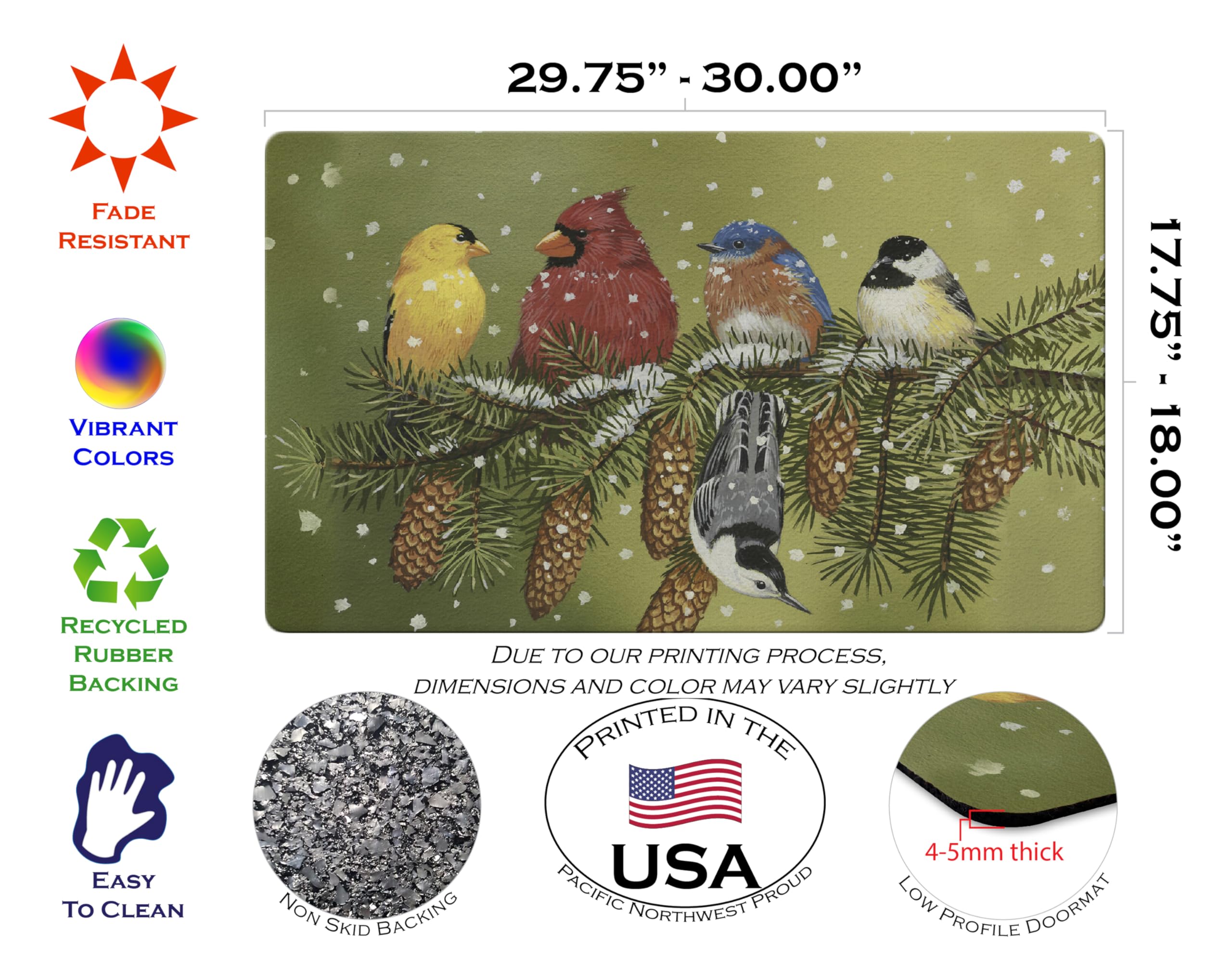 Toland Home Garden 800093 Snowy Friends Winter Door Mat 18x30 Inch Bird Outdoor Doormat for Entryway Indoor Entrance