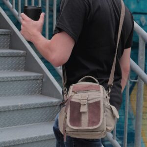 Rothco Canvas & Leather Travel Shoulder Bag, Unisex Crossbody Shoulder Bag, Brown, 8.25" X 6" X 7"