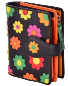 visconti sunshine ds-80 womens floral multi colored bifold wallet - black multi