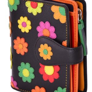 Visconti Sunshine DS-80 Womens Floral Multi Colored Bifold Wallet - Black Multi