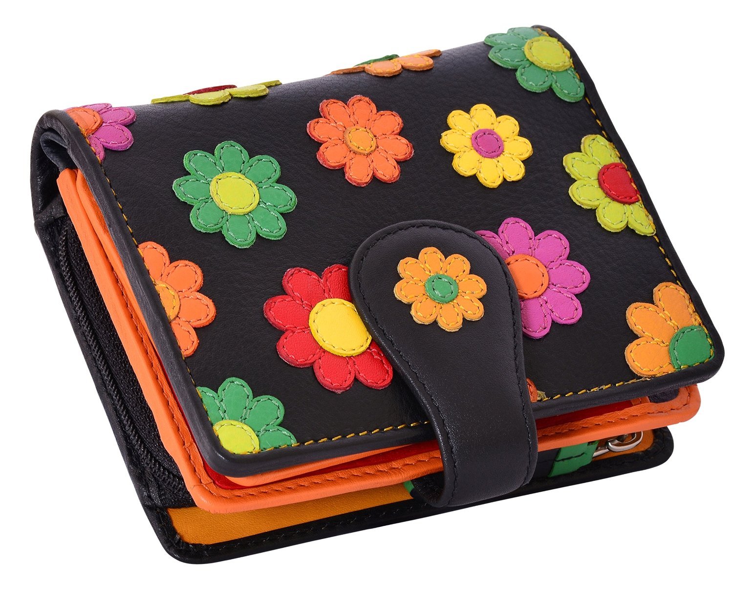 Visconti Sunshine DS-80 Womens Floral Multi Colored Bifold Wallet - Black Multi