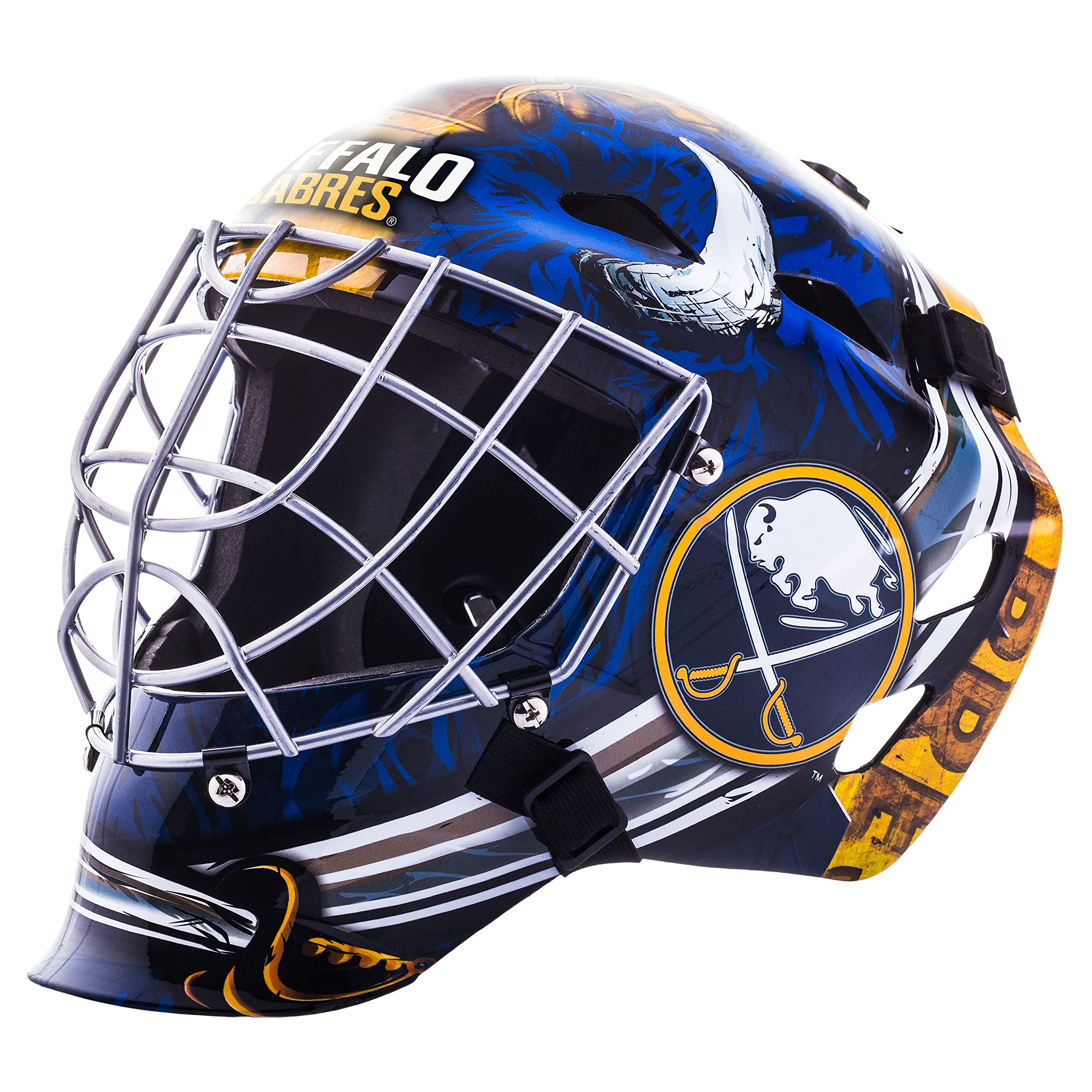 Franklin Sports Buffalo Sabres NHL Hockey Goalie Face Mask - Goalie Mask for Kids Street Hockey - Youth NHL Team Street Hockey Masks