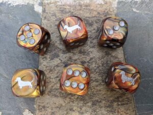 petmywiener.com exclusive dachshund playing dice, etched dachshund design (6 dice)