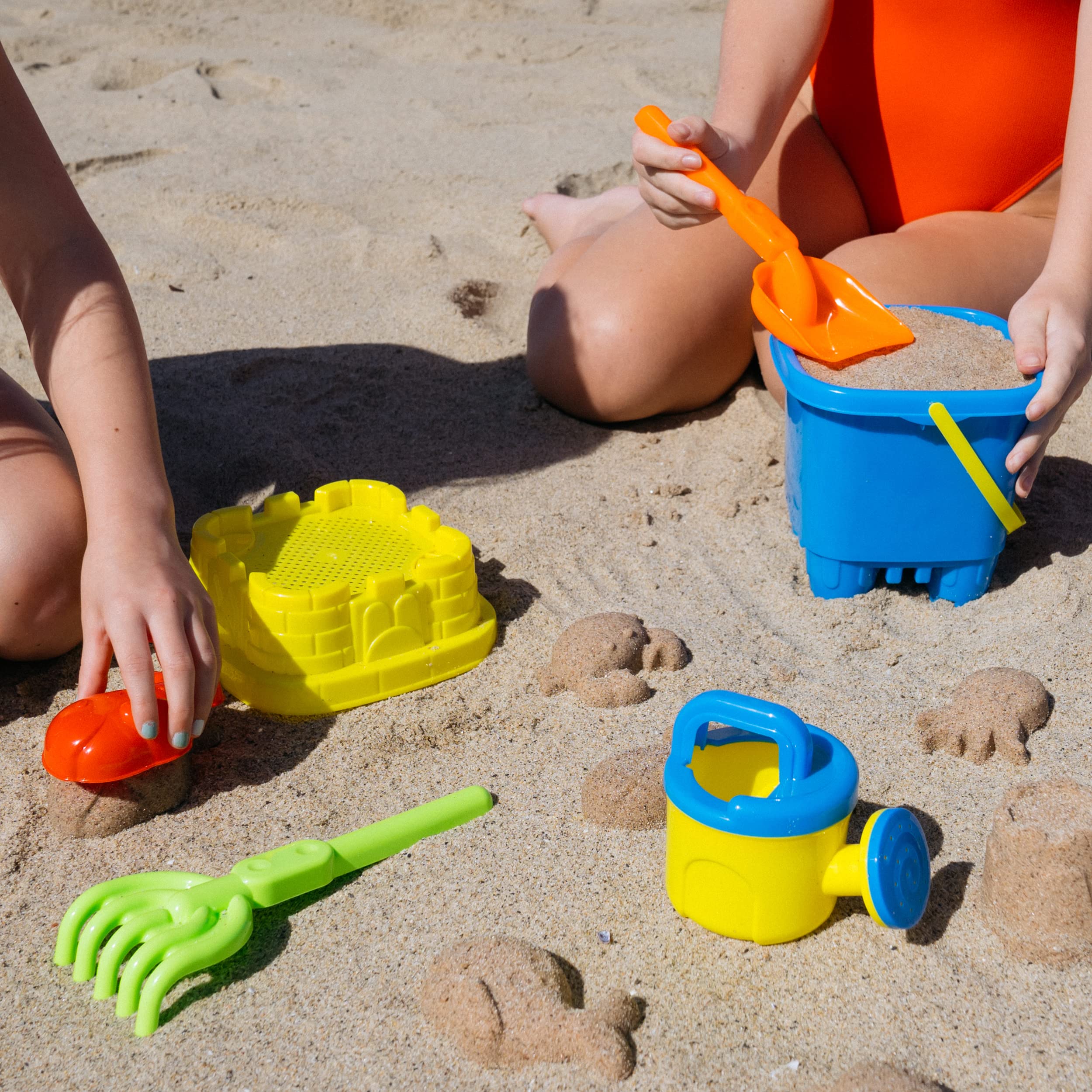 PREXTEX 19-Piece Kids Beach Toys | Age 3-10, Toddler, Baby, Older Kids | Beach Sand Toys | Play Toy Set - Bucket, Sifter, Shovels, Rakes, Watering Can, Animal&Castle Molds, Drawstring Mesh Beach Bag