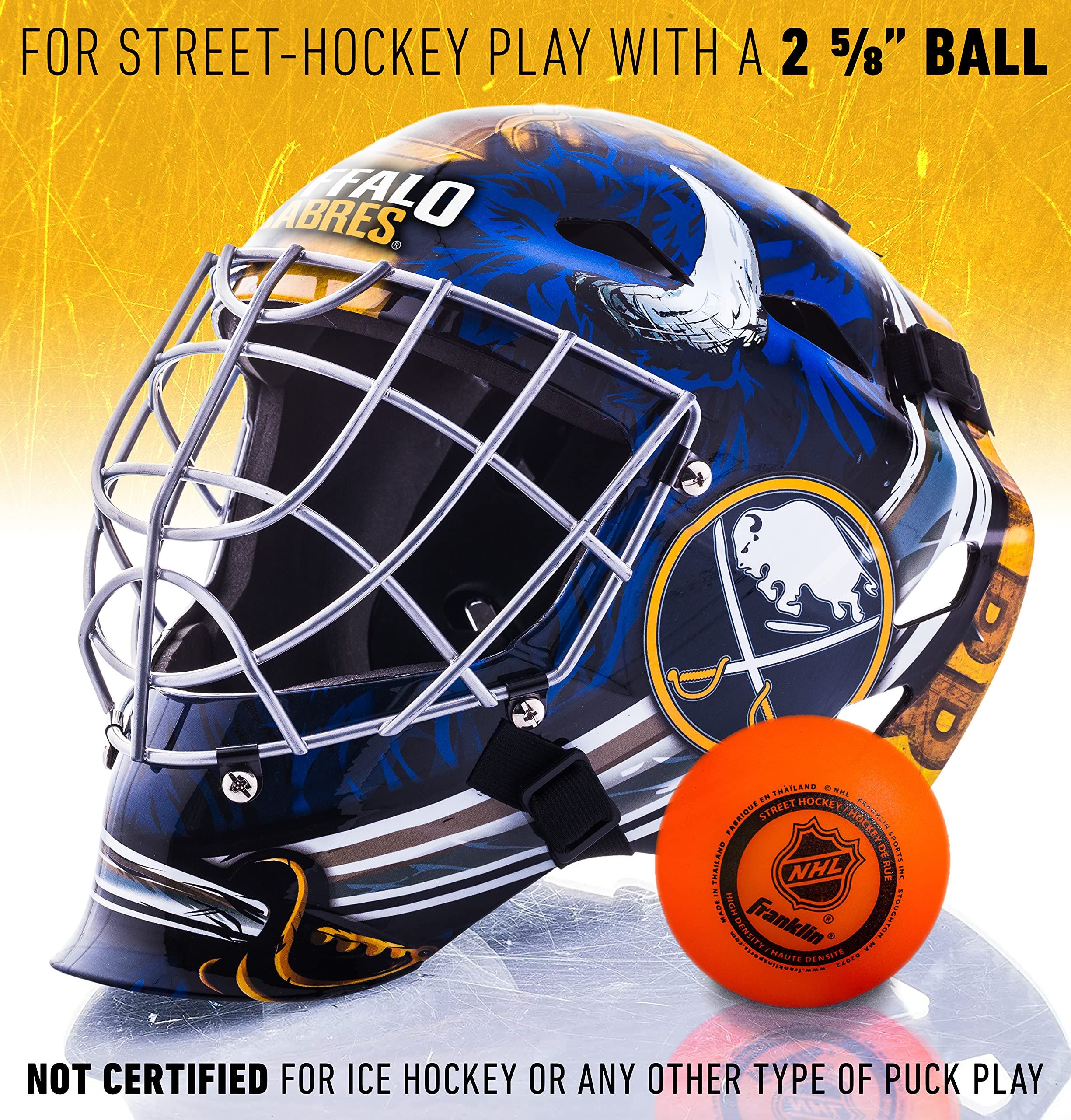 Franklin Sports Buffalo Sabres NHL Hockey Goalie Face Mask - Goalie Mask for Kids Street Hockey - Youth NHL Team Street Hockey Masks