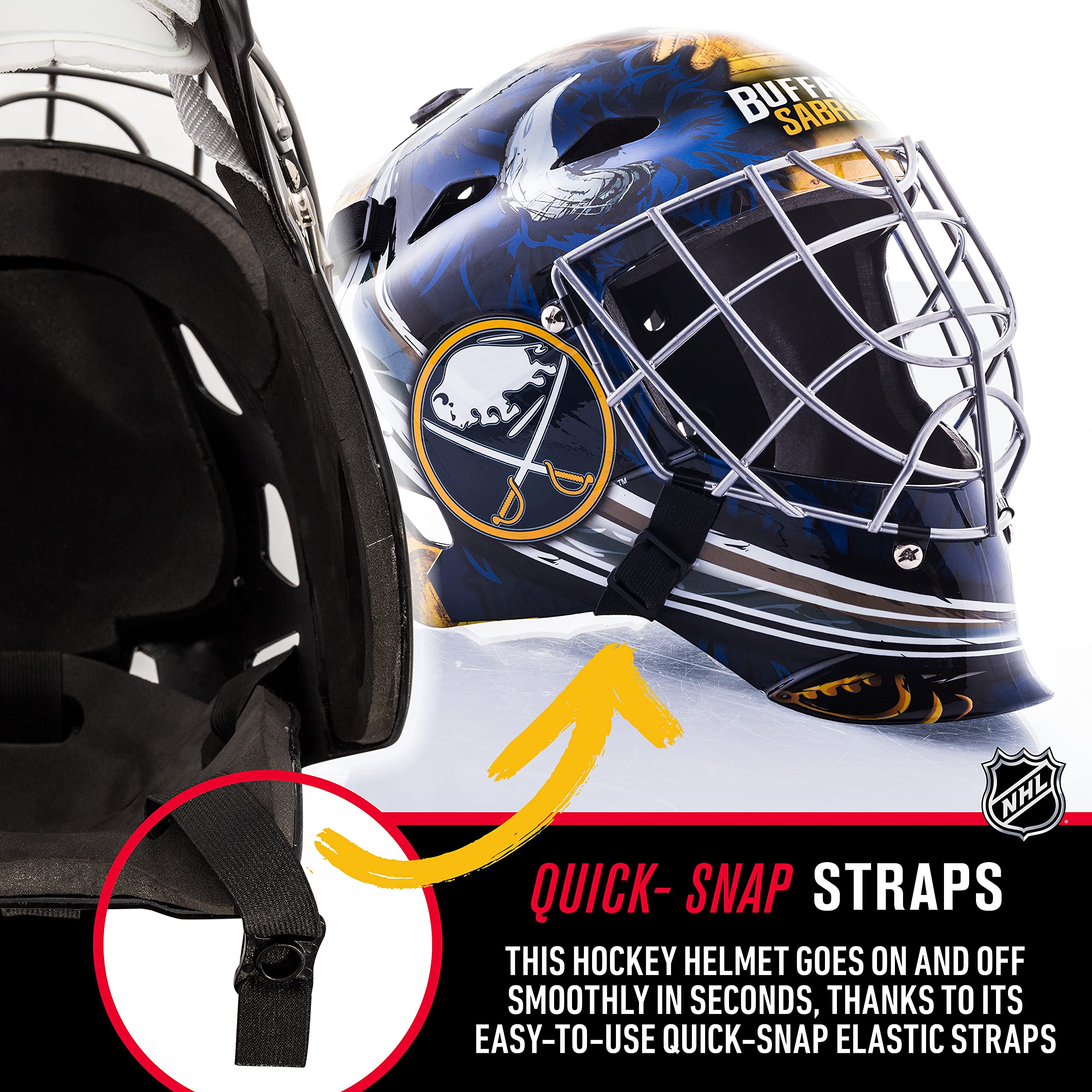 Franklin Sports Buffalo Sabres NHL Hockey Goalie Face Mask - Goalie Mask for Kids Street Hockey - Youth NHL Team Street Hockey Masks