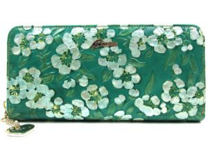 artseye peach embossed genuine leather zip around wallet (green)