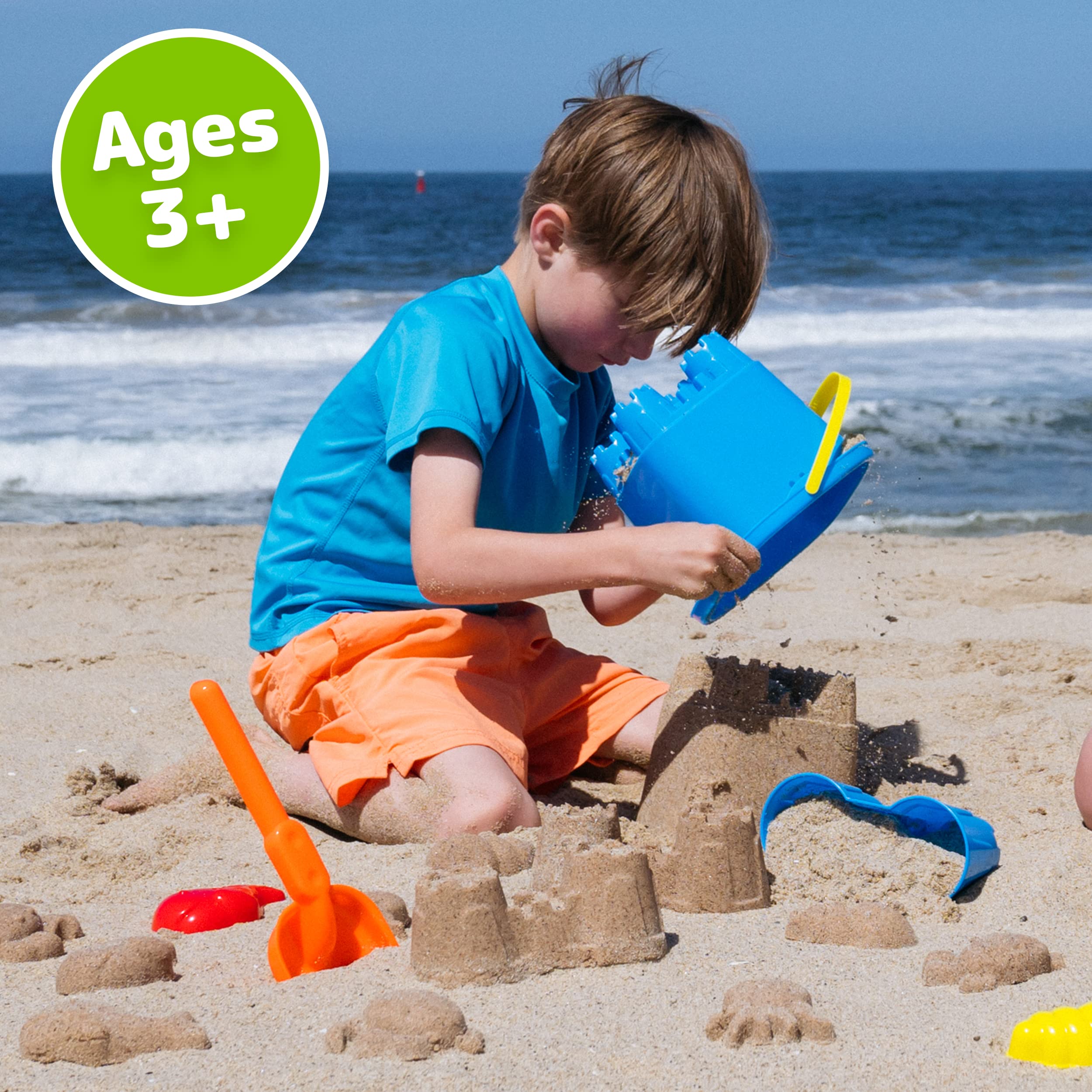 PREXTEX 19-Piece Kids Beach Toys | Age 3-10, Toddler, Baby, Older Kids | Beach Sand Toys | Play Toy Set - Bucket, Sifter, Shovels, Rakes, Watering Can, Animal&Castle Molds, Drawstring Mesh Beach Bag