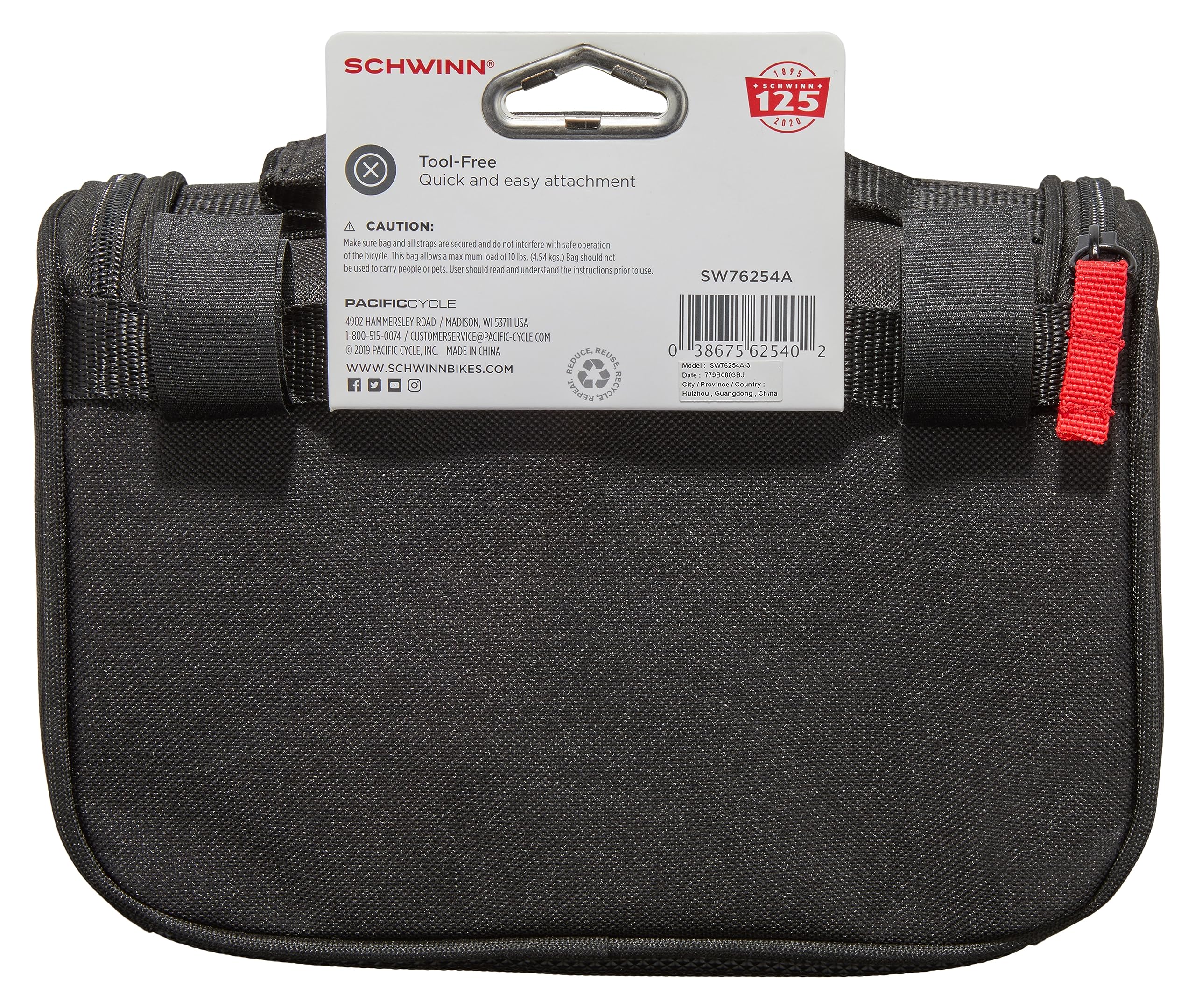 Schwinn Bike Handlebar Bag, Easy to Install, Front Bag Mounted Bicycle Accessories, Waterproof and Zippered, Black