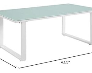 Modway Fortuna Aluminum Glass Outdoor Patio 44" Coffee Table in White