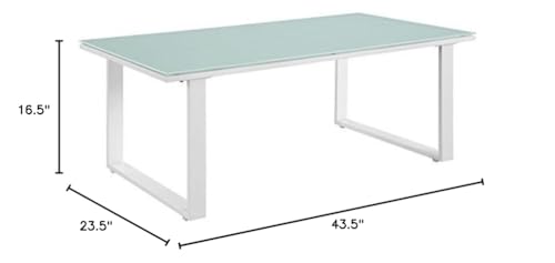 Modway Fortuna Aluminum Glass Outdoor Patio 44" Coffee Table in White