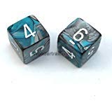 wcxpg0656e2 steel teal gemini dice with white numbers d6 16mm (5/8in) pack of 2 dice chessex