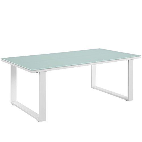 Modway Fortuna Aluminum Glass Outdoor Patio 44" Coffee Table in White