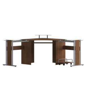 flash furniture teakwood laminate corner desk with pull-out keyboard tray and cpu cart