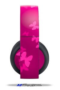 vinyl decal skin wrap compatible with original sony playstation 4 gold wireless headphones bokeh butterflies hot pink (ps4 headphones not included)