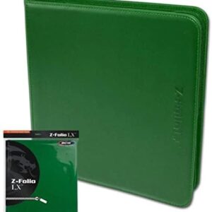 BCW Z-Folio LX Zipper Portfolio - Premium Green Leatherette 12-Pocket Playset Album - Secure Zipper - 480 Card Capacity - Card Collector's Dream - Card Organizer - Trading Card Storage