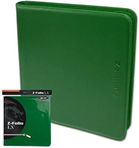 BCW Z-Folio LX Zipper Portfolio - Premium Green Leatherette 12-Pocket Playset Album - Secure Zipper - 480 Card Capacity - Card Collector's Dream - Card Organizer - Trading Card Storage