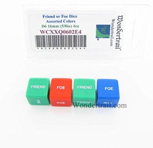 wondertrail friend or foe assorted colors 16mm (5/8in) d6 dice pack of 4